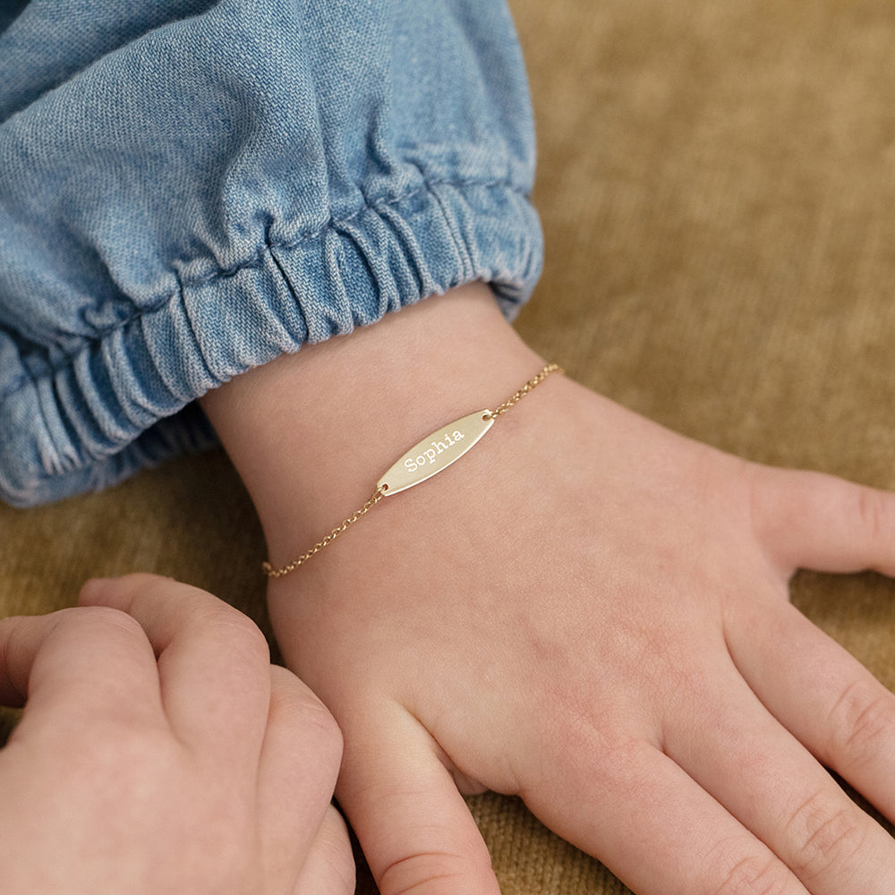 14k Gold 5-6" Classic Engravable Tag ID Baby / Toddler / Kids Bracelet