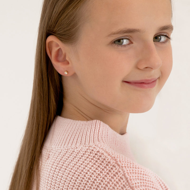 14k Gold Sparkling Bezel Set Kids / Children's / Girls Earrings