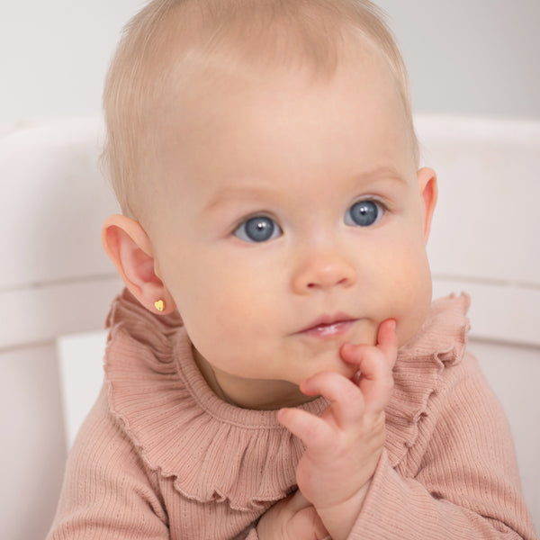 14k Gold Genuine Diamond Heart Baby / Toddler / Kids Earrings Safety S